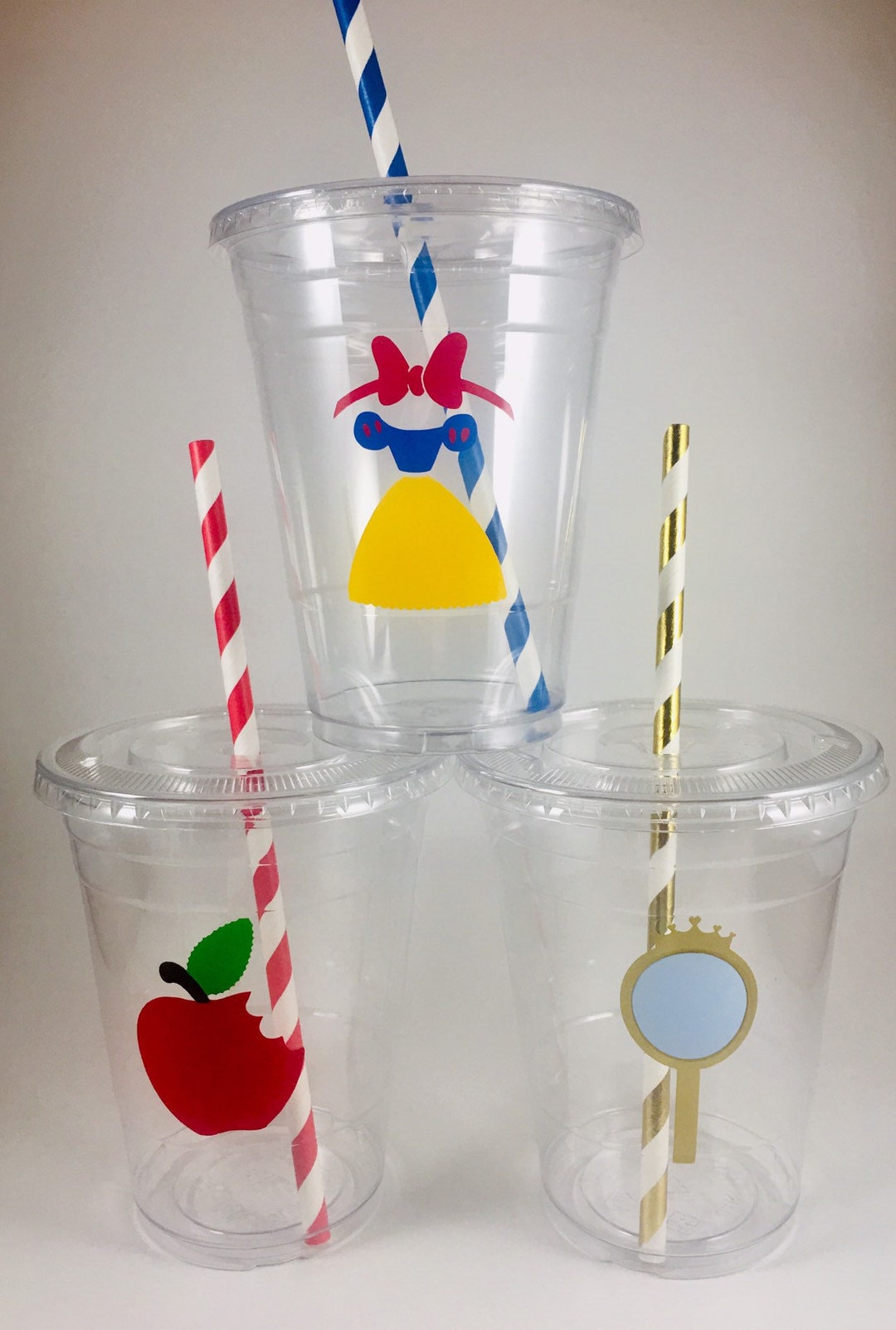 Snow White PARTY CUPS Birthday Set WITH Lids and Straws Princess ...