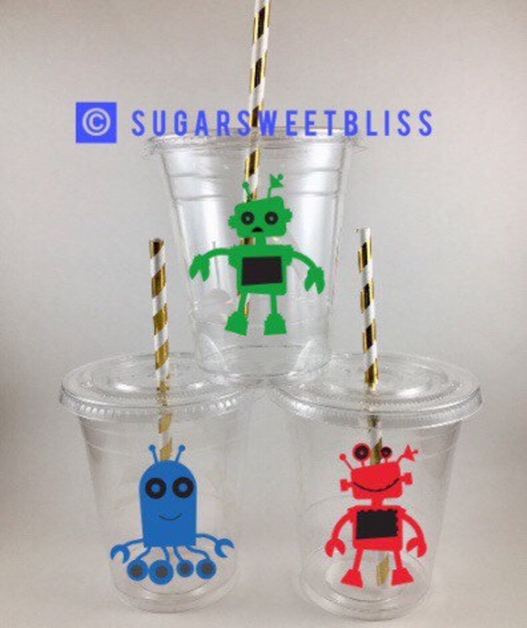 ROBOT PARTY CUPS Kids Boys Birthday Cup Set Favor Favors Personalized ...