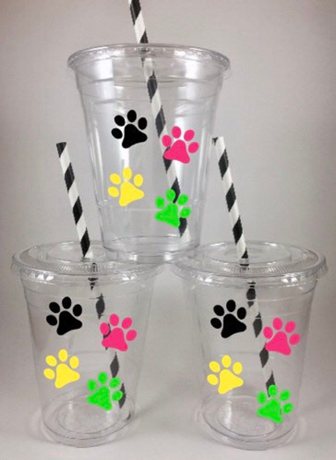 Puppy Dog Paw PARTY CUPS Birthday With Lids Straws Personalized Paws - Etsy