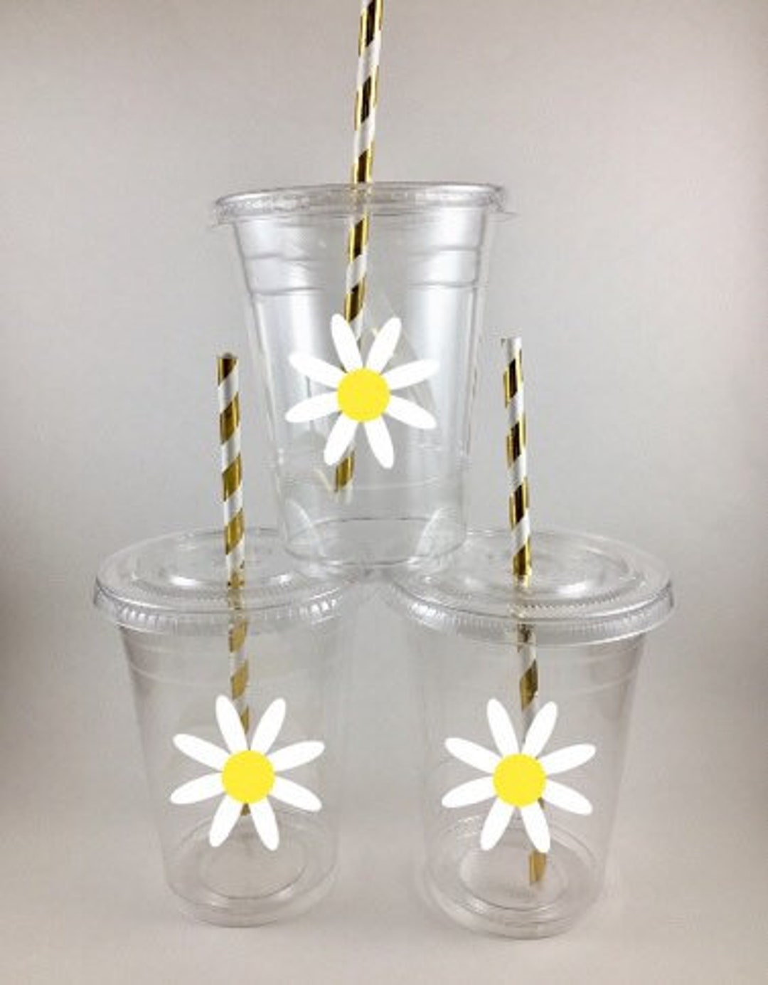 Daisy Party Cups Disposable Daisies Birthday Cup Set WITH Lids/straws ...