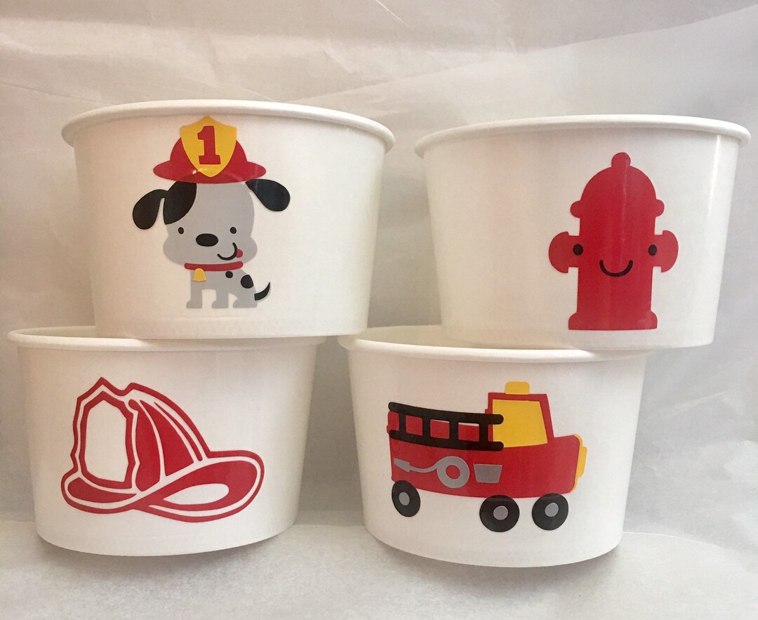 Fireman Birthday Snack Cups Treat or Party Favor Cup Set Bowl Ice Cream ...