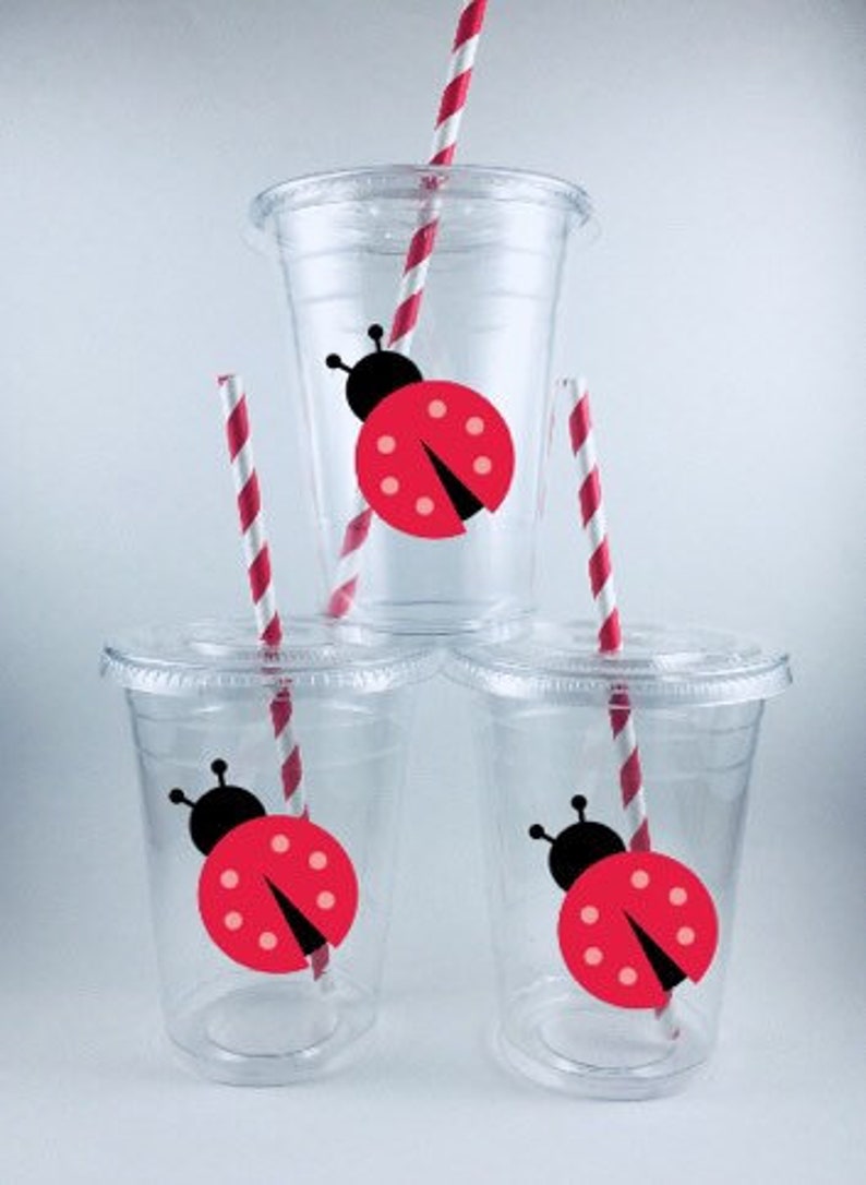 Ladybug Party Cups Ladybugs Birthday Cup Set WITH Lids/straws - Etsy