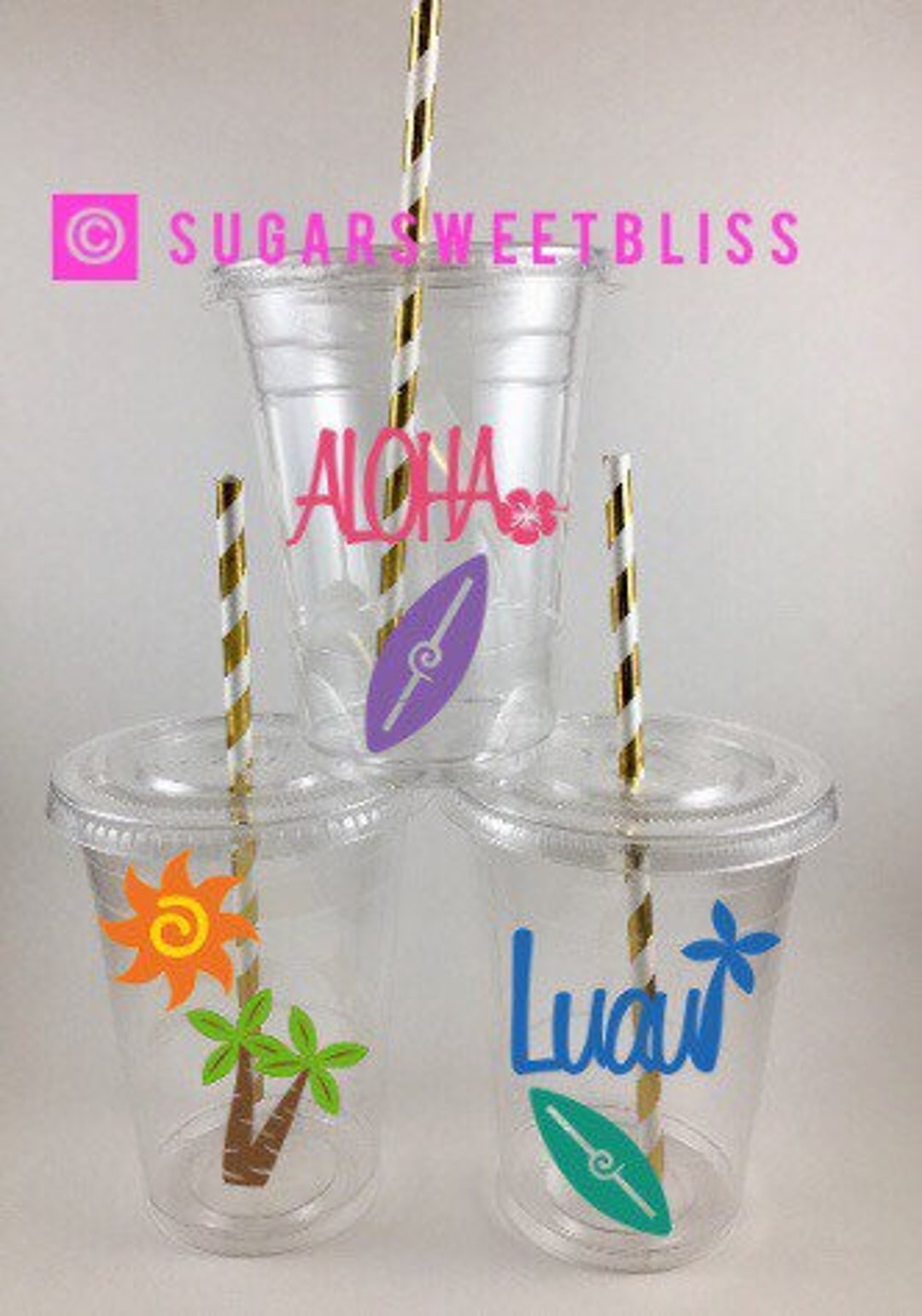 Luau Aloha Party Cups Tiki Cup Birthday Theme Personalized Customized ...
