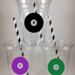Billiards PARTY CUPS Pool Balls Birthday With Lids Straws Personalized ...
