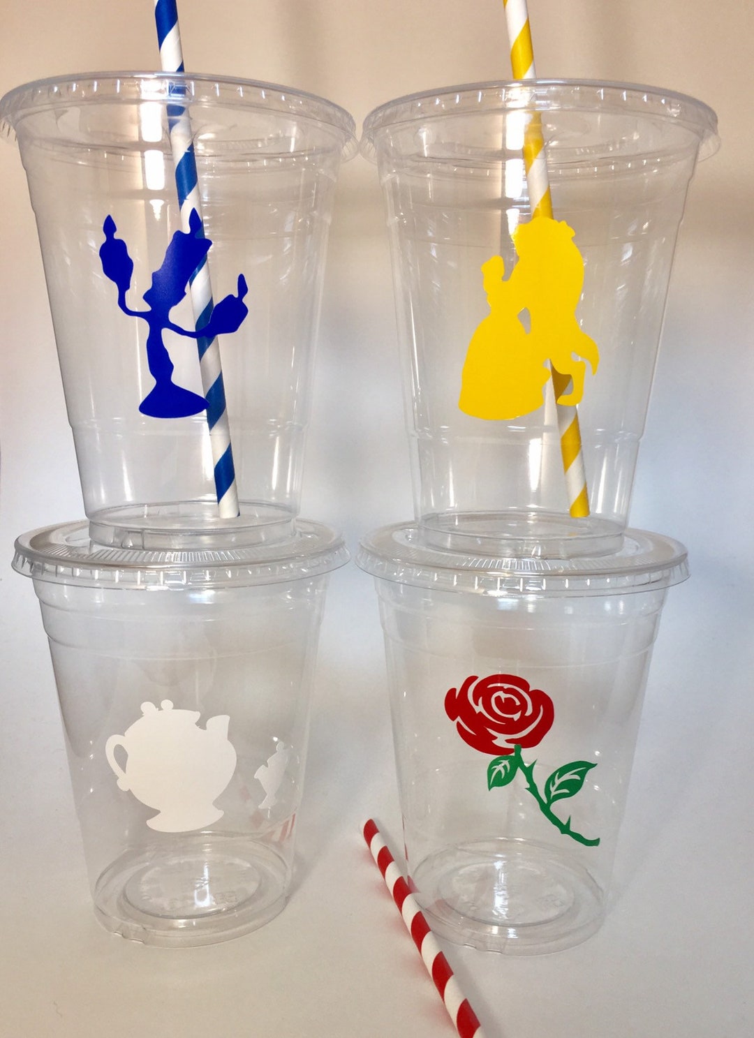 Beauty and the Beast Party Cups Birthday DISPOSABLE Lids Straws ...