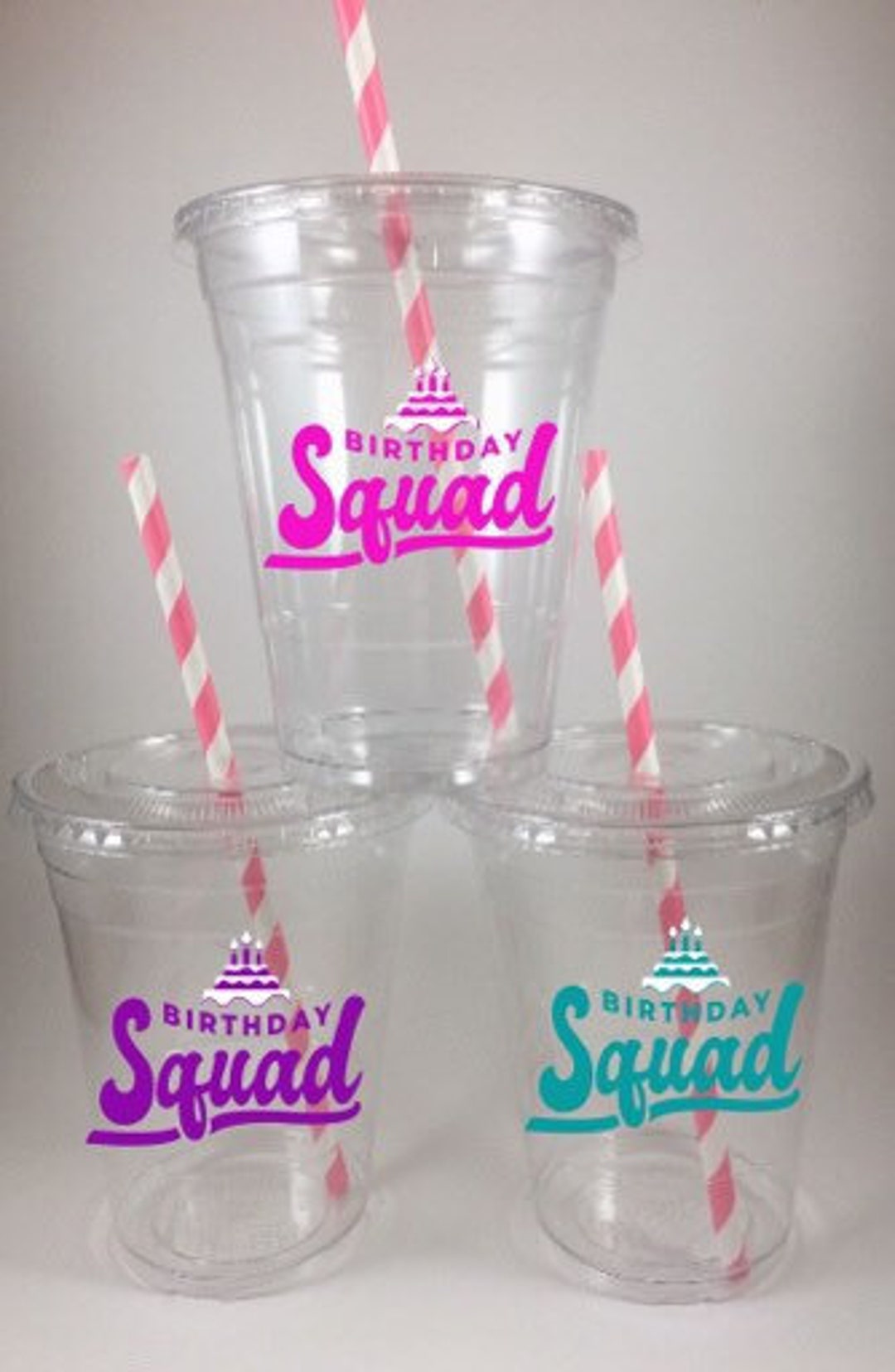 Birthday Squad PARTY CUPS DISPOSABLE With Lids Straws Personalized ...
