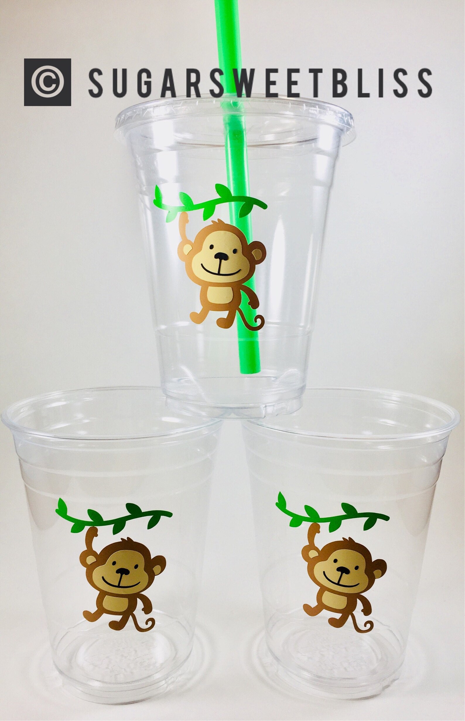 Monkey Party Cups Zoo Safari Personalized Customized Monkeys | Etsy