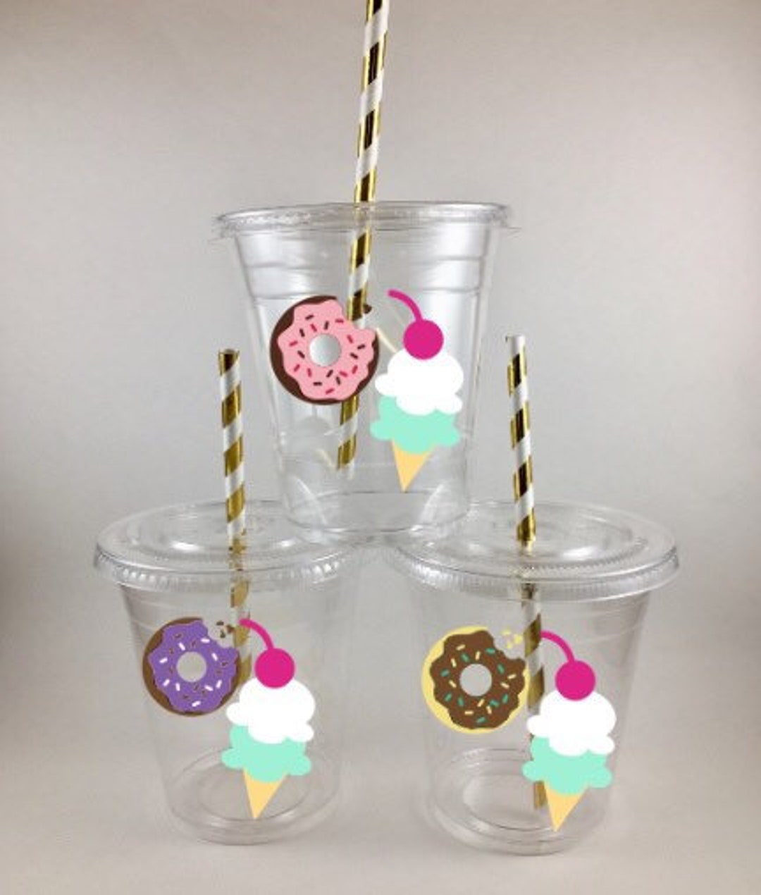 Donuts and Ice Cream PARTY CUPS Donut Disposable Cup WITH Lids and ...