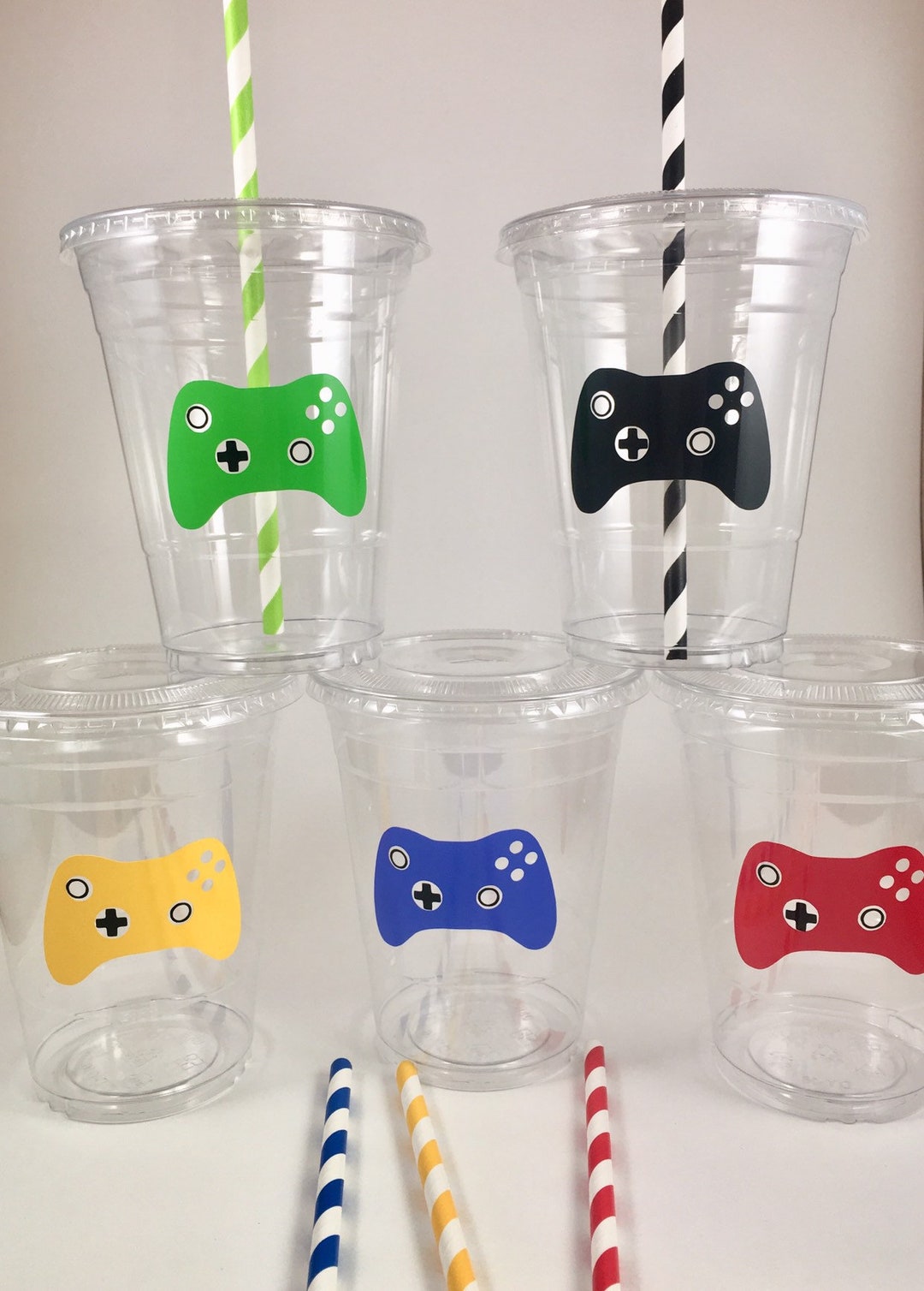 Video Game Party Cups DISPOSABLE Gamer Gaming Console Controller Straws ...
