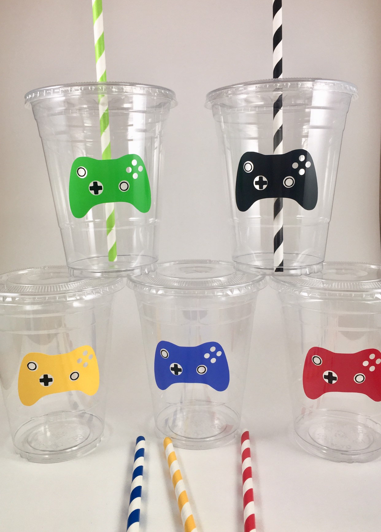 Video Game Party Cups DISPOSABLE Gamer Gaming Console Controller Straws ...