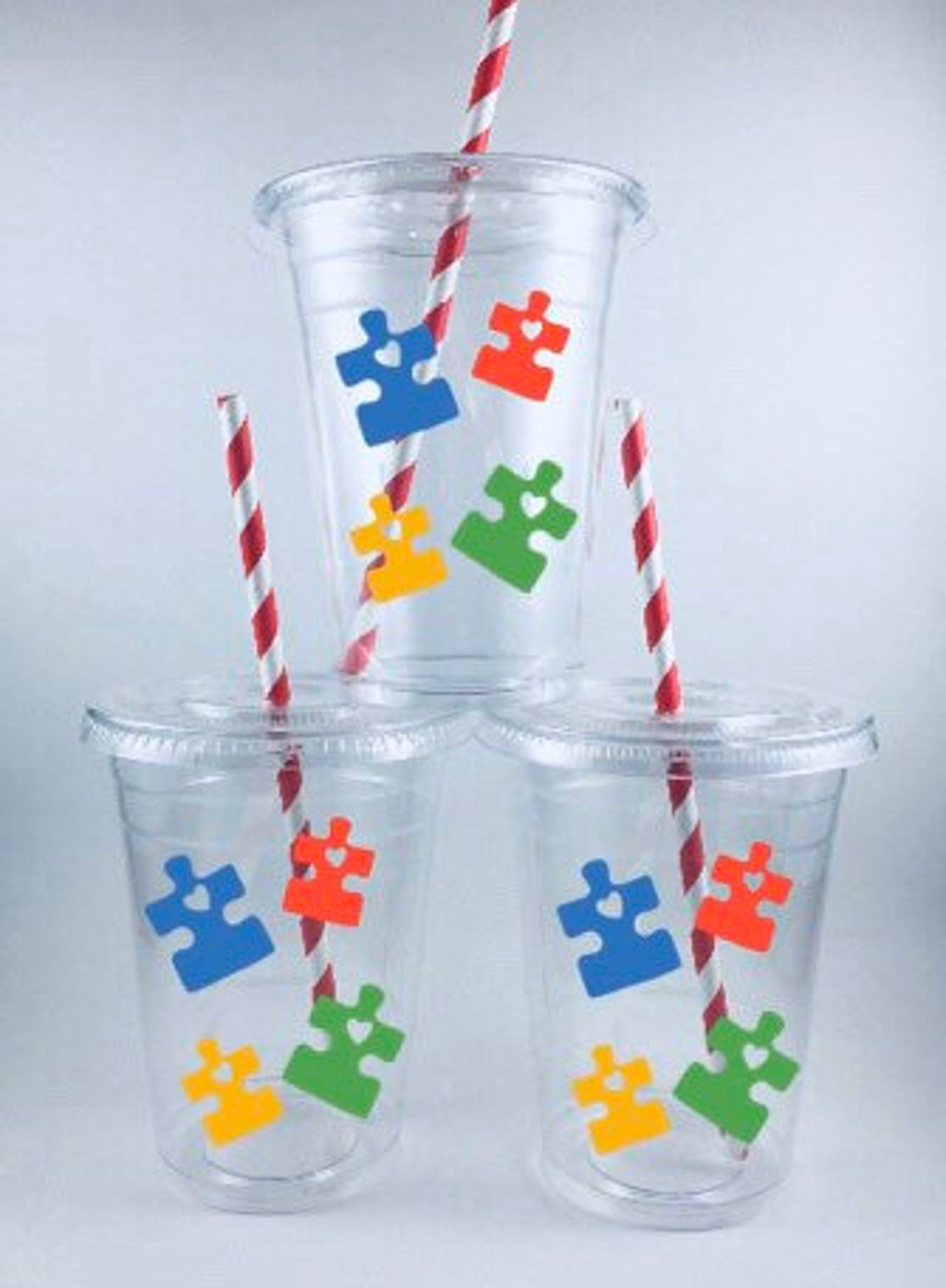 Autism Cups Awareness Event Puzzle Pieces WITH Lids Straws | Etsy