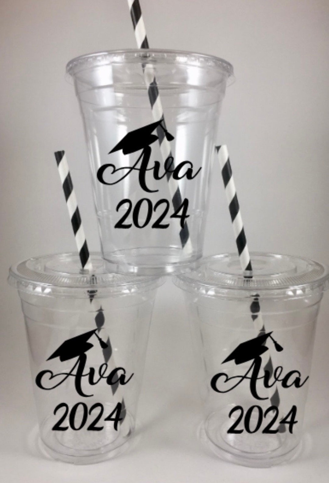 Graduation Party Cups PERSONALIZED Name 2024 Grad Disposable With Lids ...