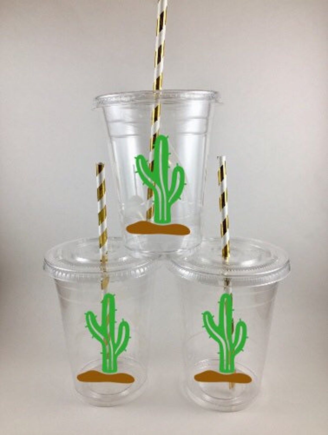 CACTUS PARTY CUPS Disposable Fiesta Birthday With Lids and Straws Cacti ...