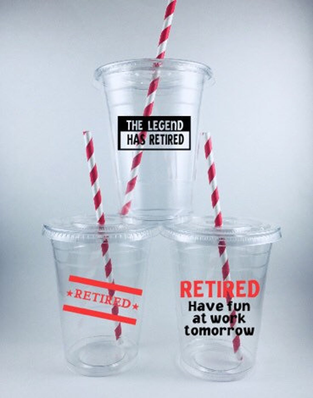 Retirement Party Cups RETIRED Cup Set WITH Lids/straws Custom Colors ...