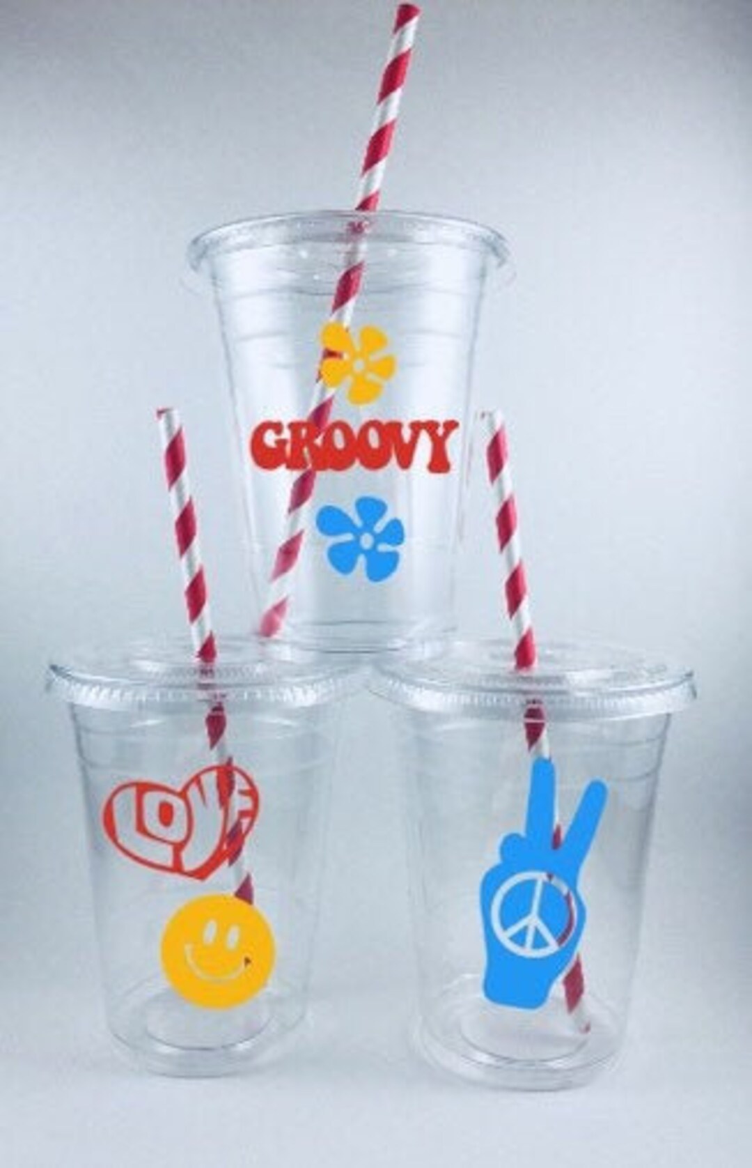 60's 70's Party Cups Groovy Hippie Love Birthday Cup With Lids Straws ...
