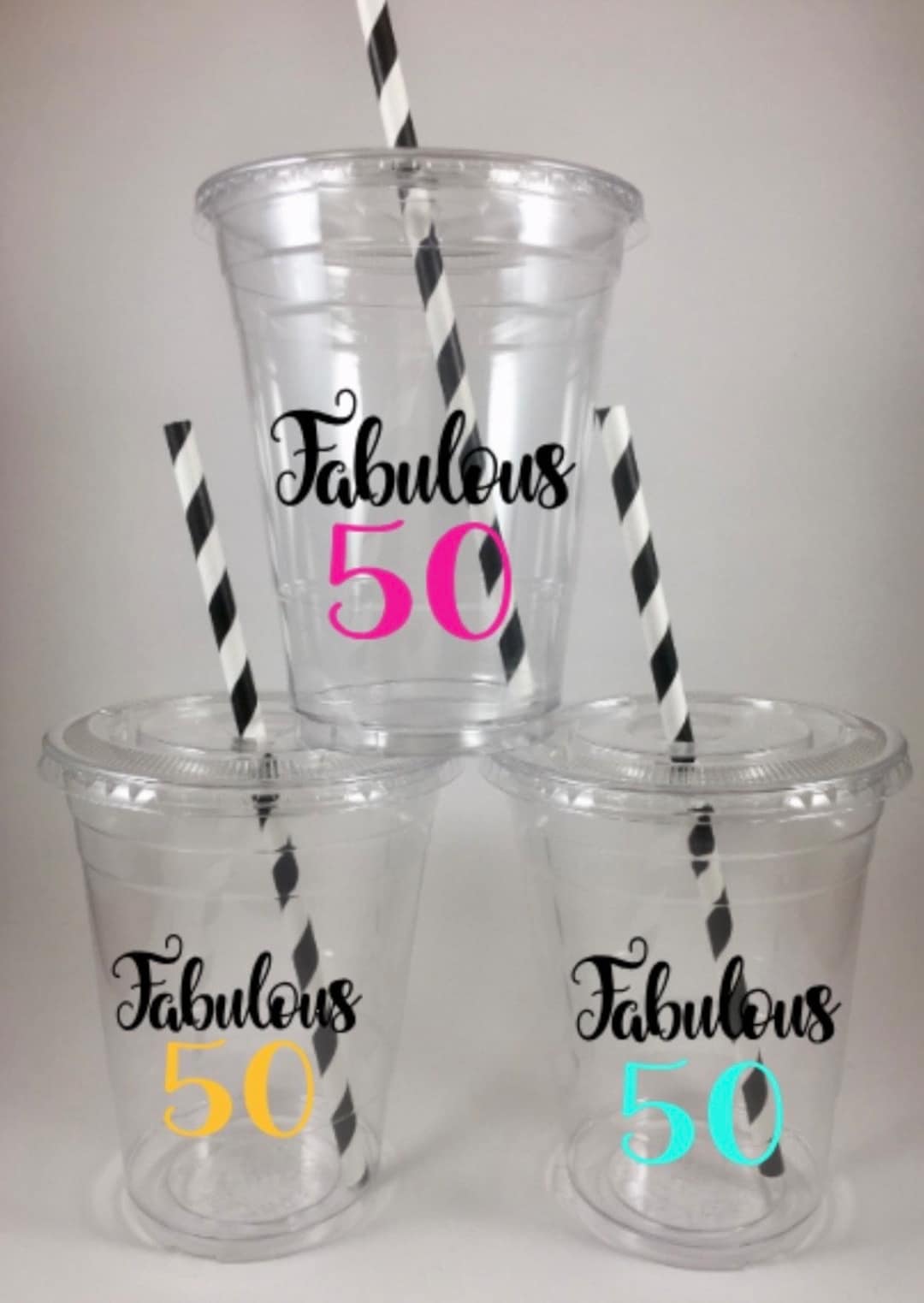 Fabulous 50 Party Cups Fifty Disposable 50th Birthday Cup Set With Lids ...