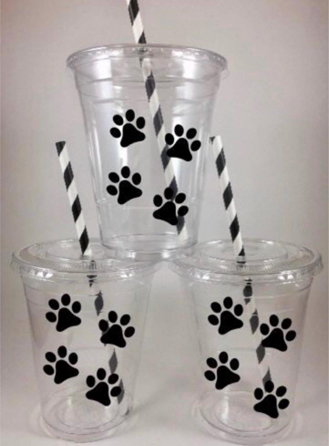 Puppy Dog Paw PARTY CUPS Birthday With Lids Straws Personalized Paws - Etsy