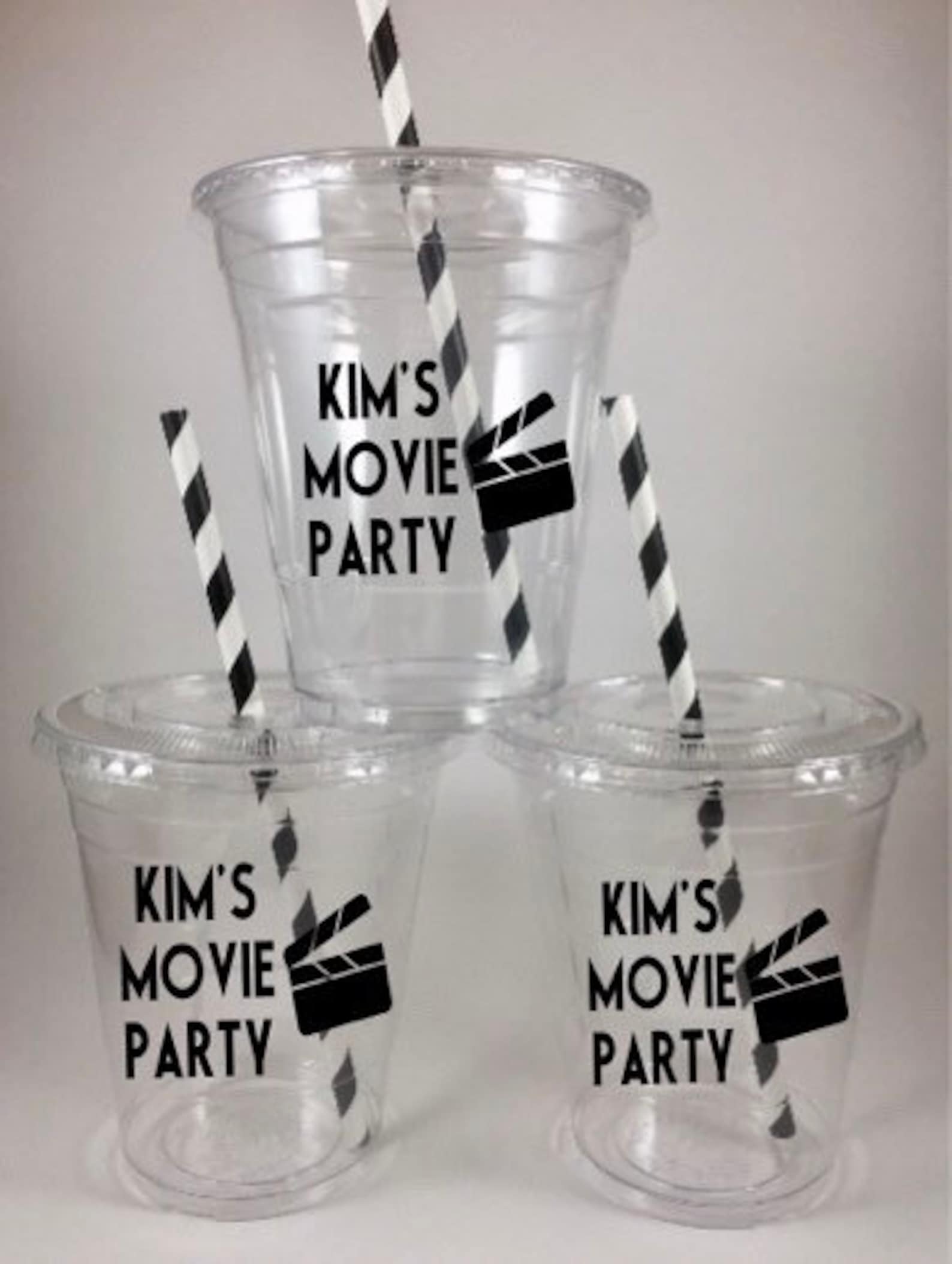 Movie Night PERSONALIZED Party Cups Disposable With Lids - Etsy