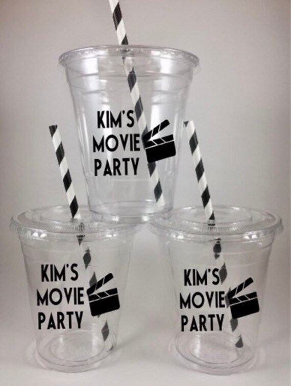 Movie Night PERSONALIZED Party Cups Disposable With Lids - Etsy