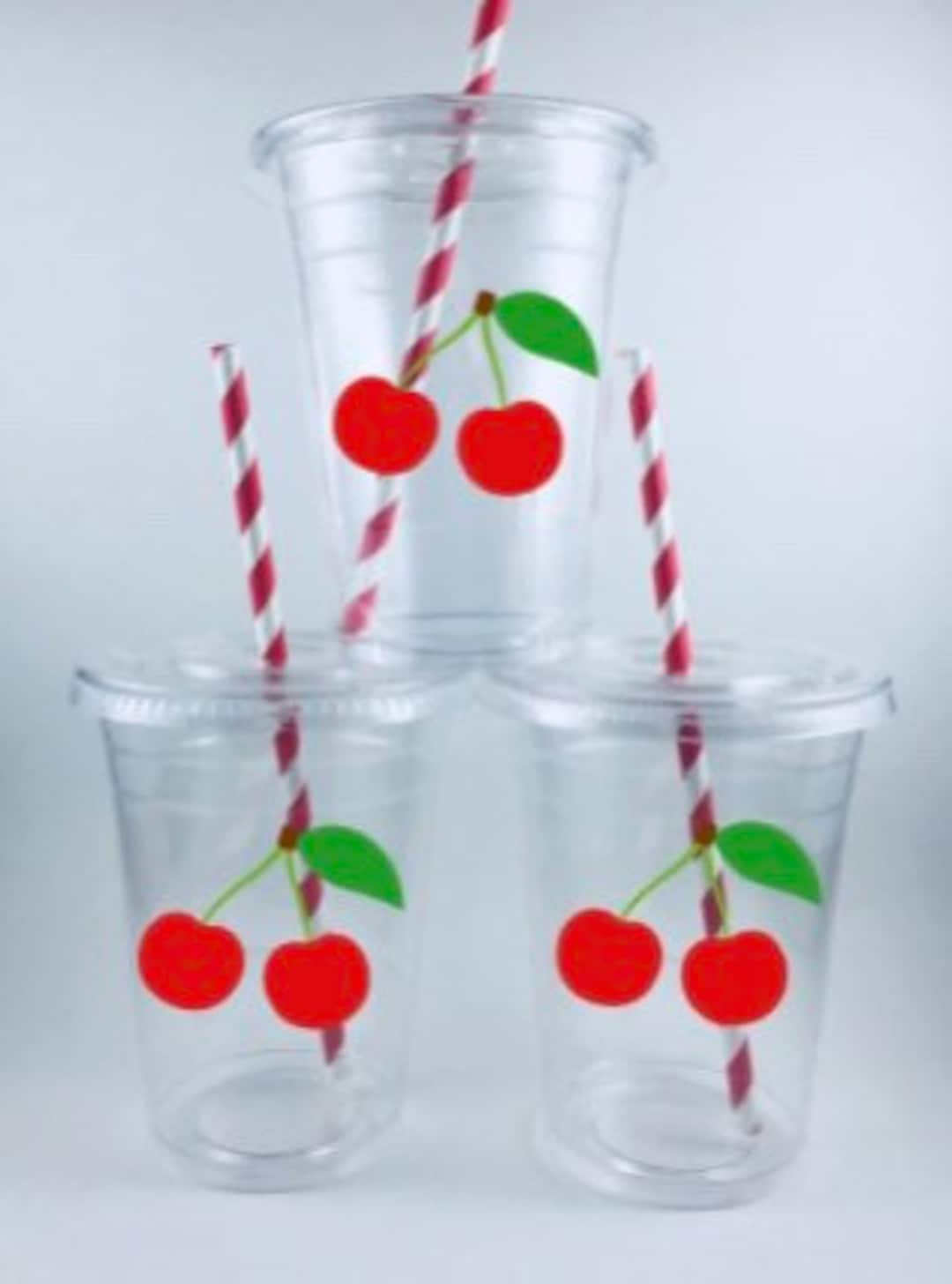 Cherry Party Cups Fruit Birthday Cup Disposable Cherries WITH Lids ...