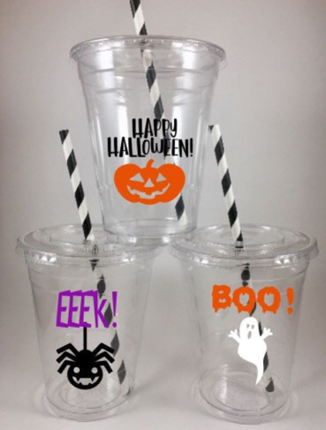 HALLOWEEN PARTY CUPS With Lids and Straws Spooky Treat Disposable Witch ...