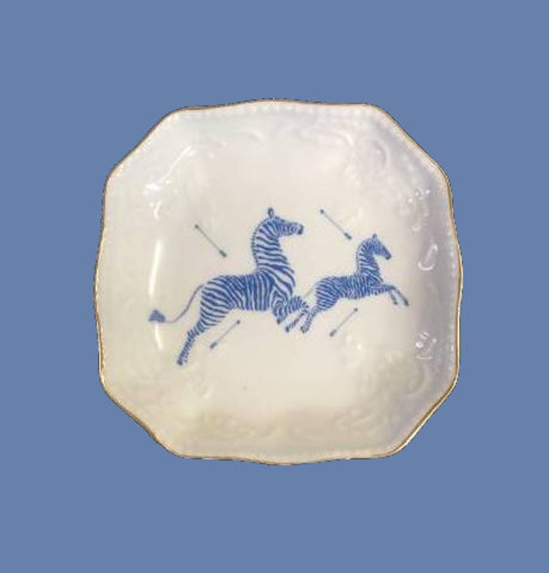 Chinoiserie Zebras Bon Bon Plate Blue - Etsy