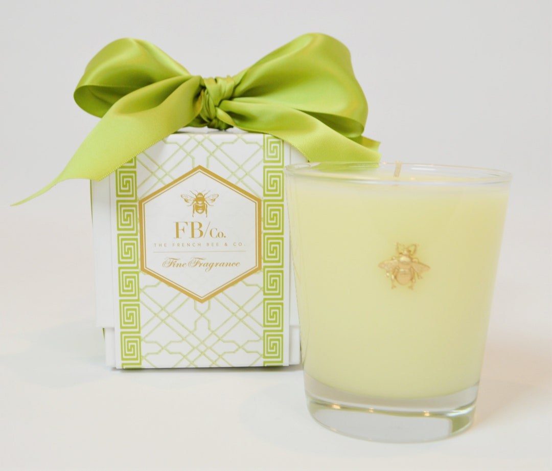Thick Glass Candle With Gold Bee in Green Fretwork Box | the French Bee ...