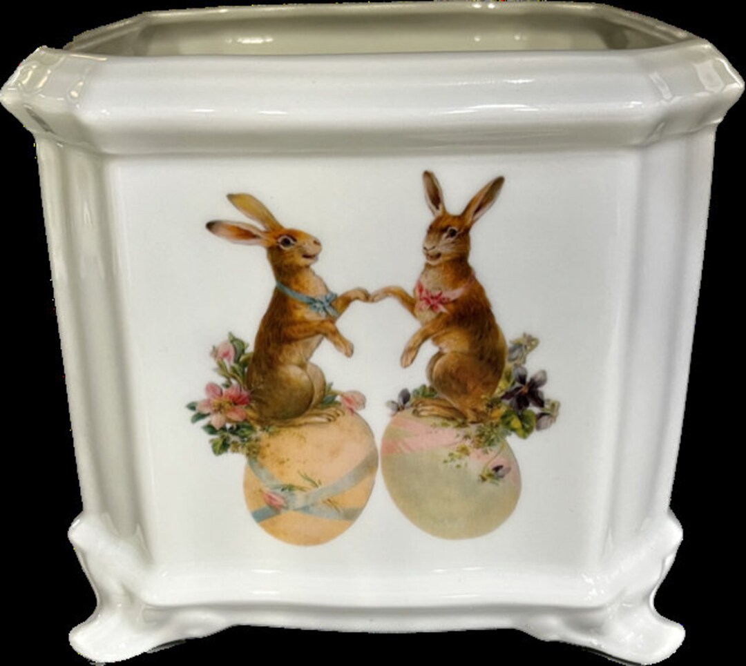 7" Easter Rabbits Square Planter, White | the French Bee, Classic White ...
