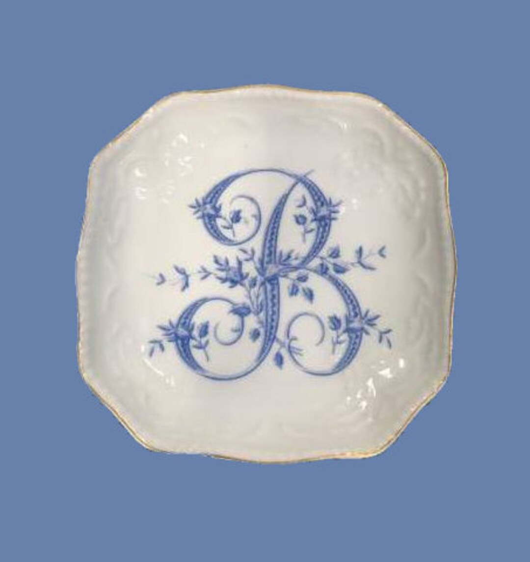 French Embroidery Fancy Monogramed Bon Bon Plate Blue - Etsy