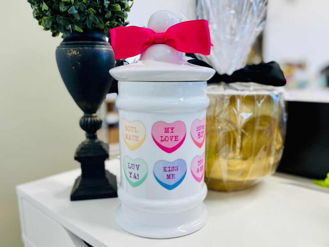 Conversation Hearts Apothecary Jar Valentine Gift Ceramic Jar With Lid ...