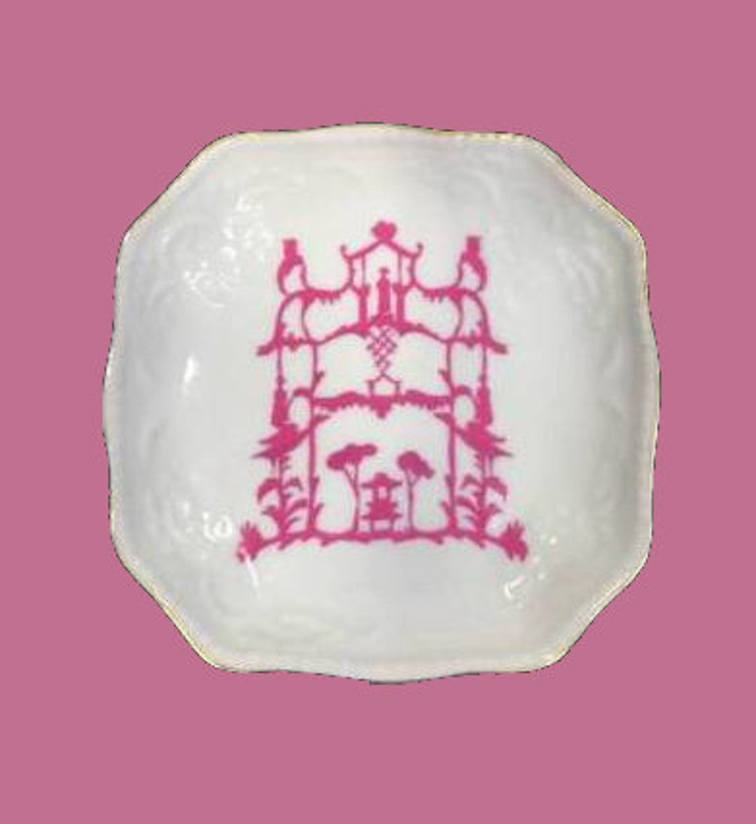 Chinoiserie Vine Pagoda Bon Bon Plate Pink - Etsy