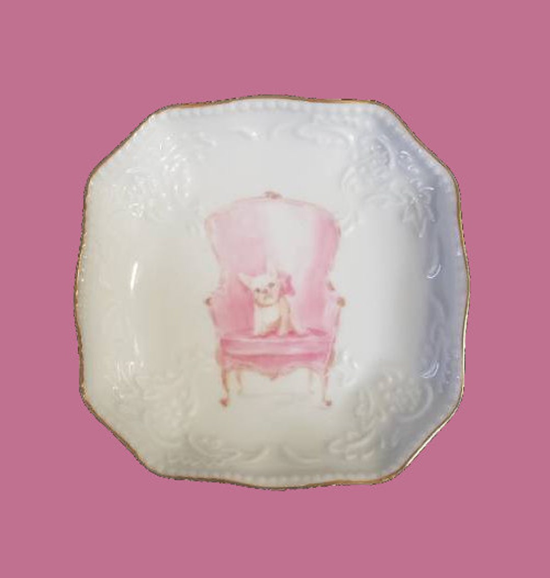 Chinoiserie Dog Bon Bon Plate: Gold Rim Porcelain Candy Dish - Etsy