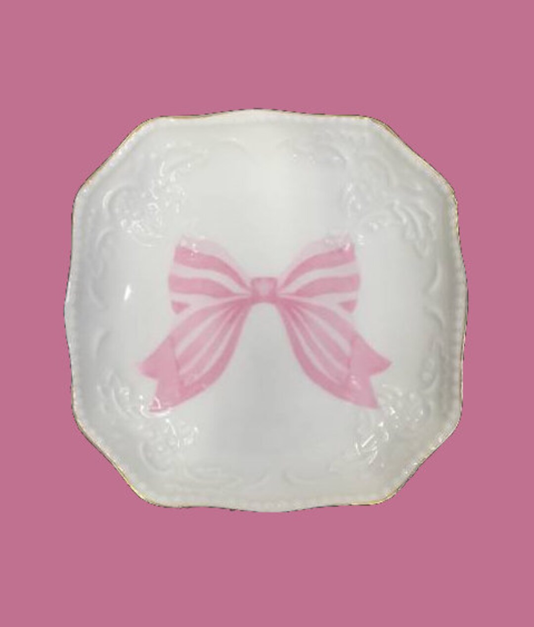 Pink Bow Bon Bon Porcelain Small Dish 4"x4" - Etsy