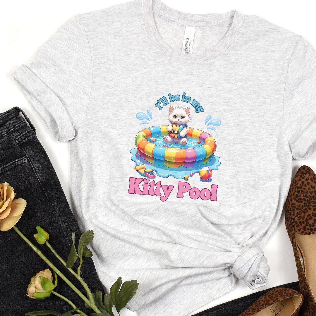 Kitty Pool Youth Tee, Fun Summer Shirt, Kids Beachwear, Cute Animal ...