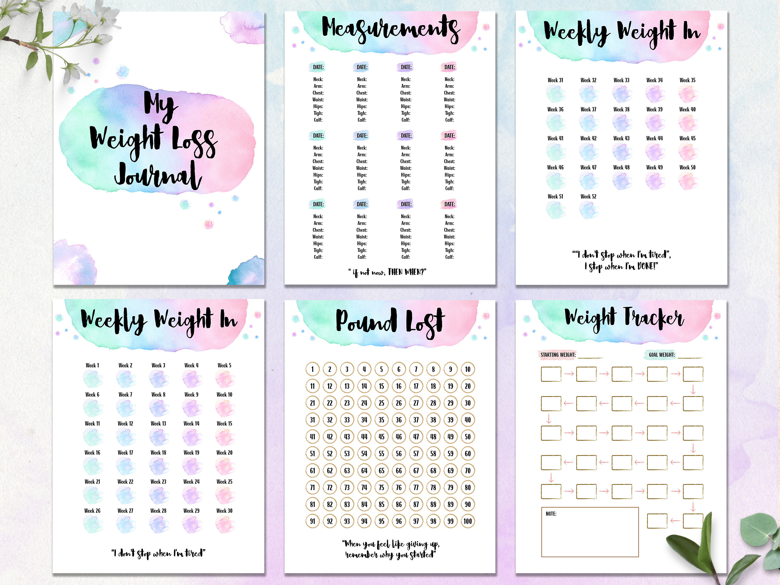 Pastel Weight Loss Journal, Printable Weightloss Tracker, Colorful ...
