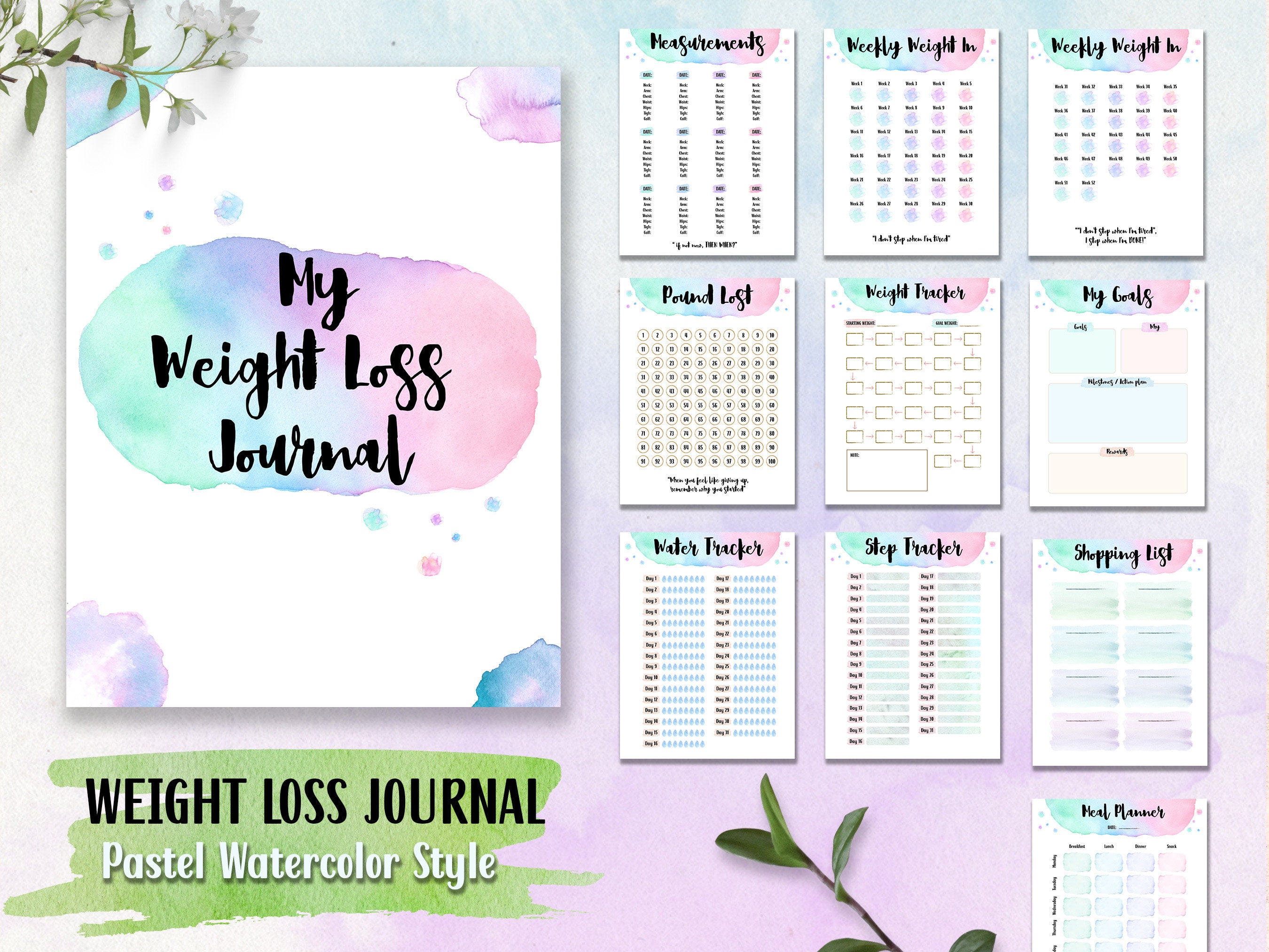 Pastel Weight Loss Journal, Printable Weightloss Tracker, Colorful ...