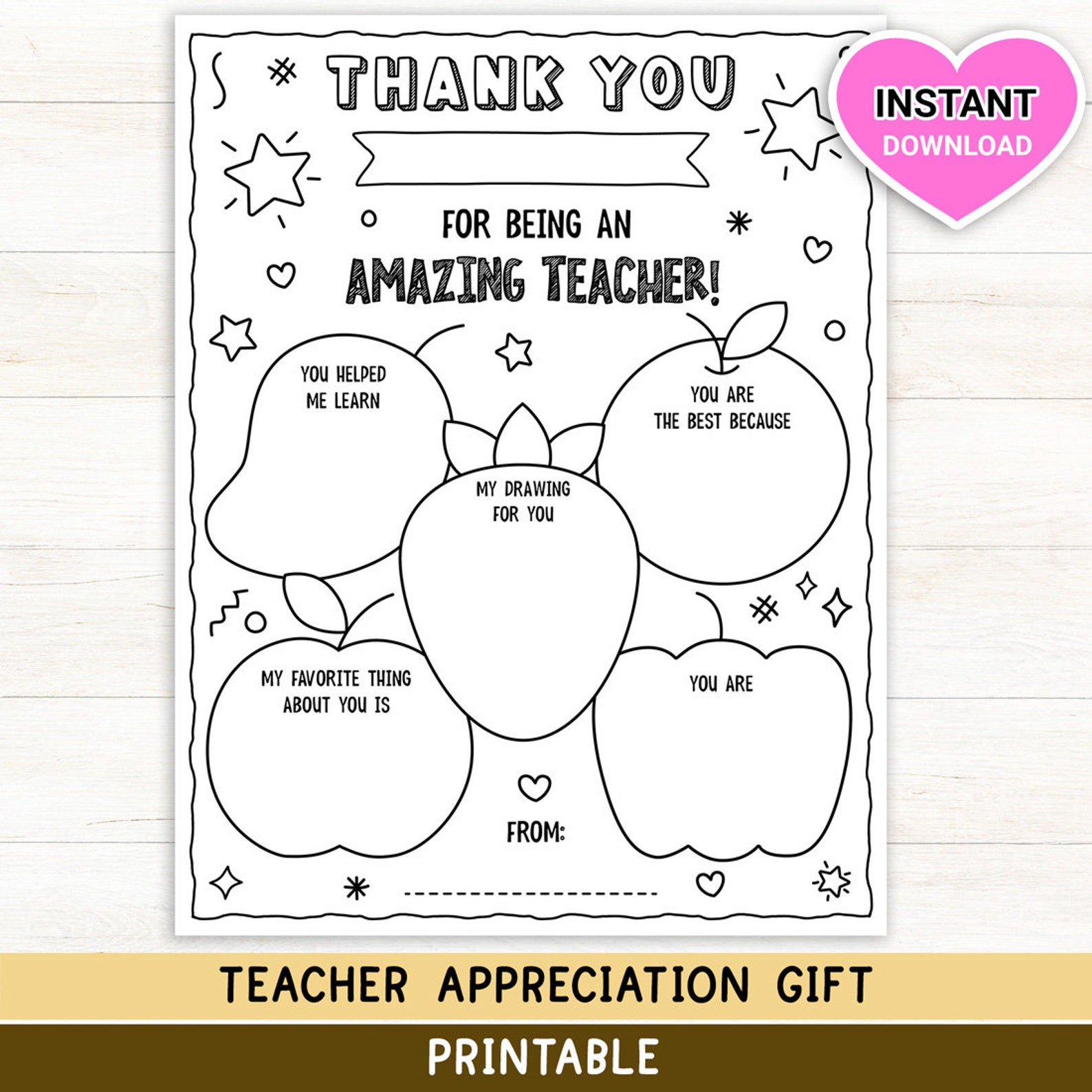 Printable Teacher Appreciation Gift, Thank You Coloring Page Kids ...