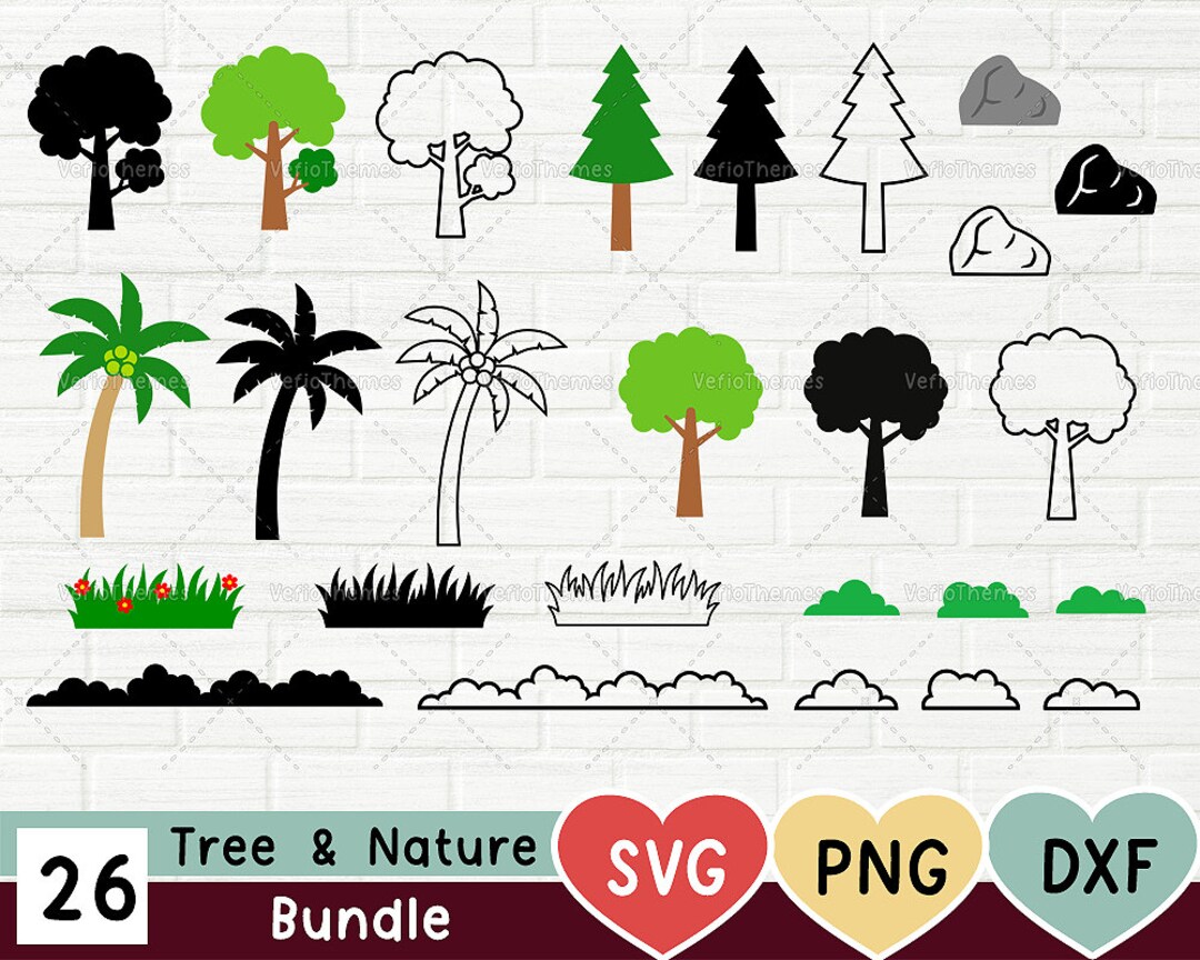 Tree Nature Plant SVG Bundle, Grass Bush Shrub Lawn SVG, Coconut Rock ...