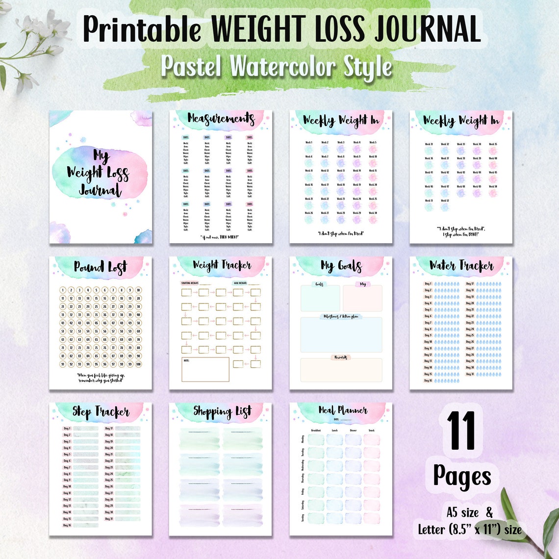 Pastel Weight Loss Journal, Printable Weightloss Tracker, Colorful ...