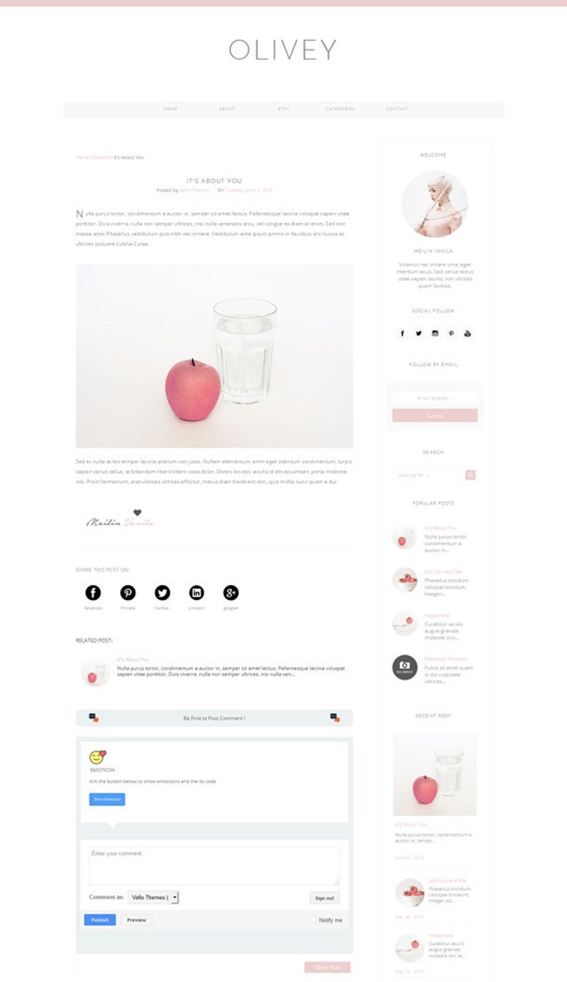 Modern Responsive Blogger Template Premade Template Clean Minimalist Design Pastel Blog Design