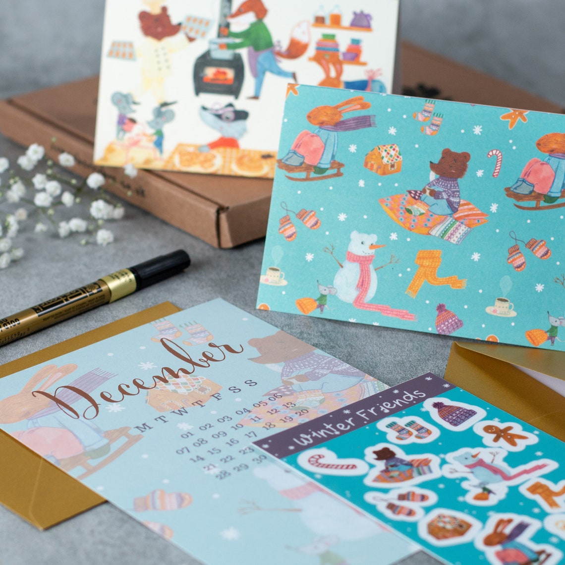 Winter Friends Stationery Gift Set Cute Greetings Card - Etsy UK
