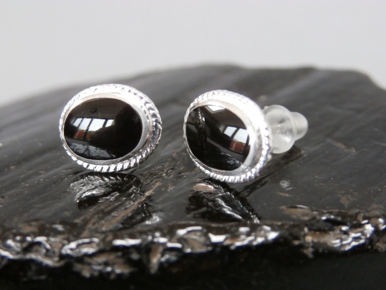 Sterling Silver Whitby Jet Rope Edge Oval Studs - Etsy UK