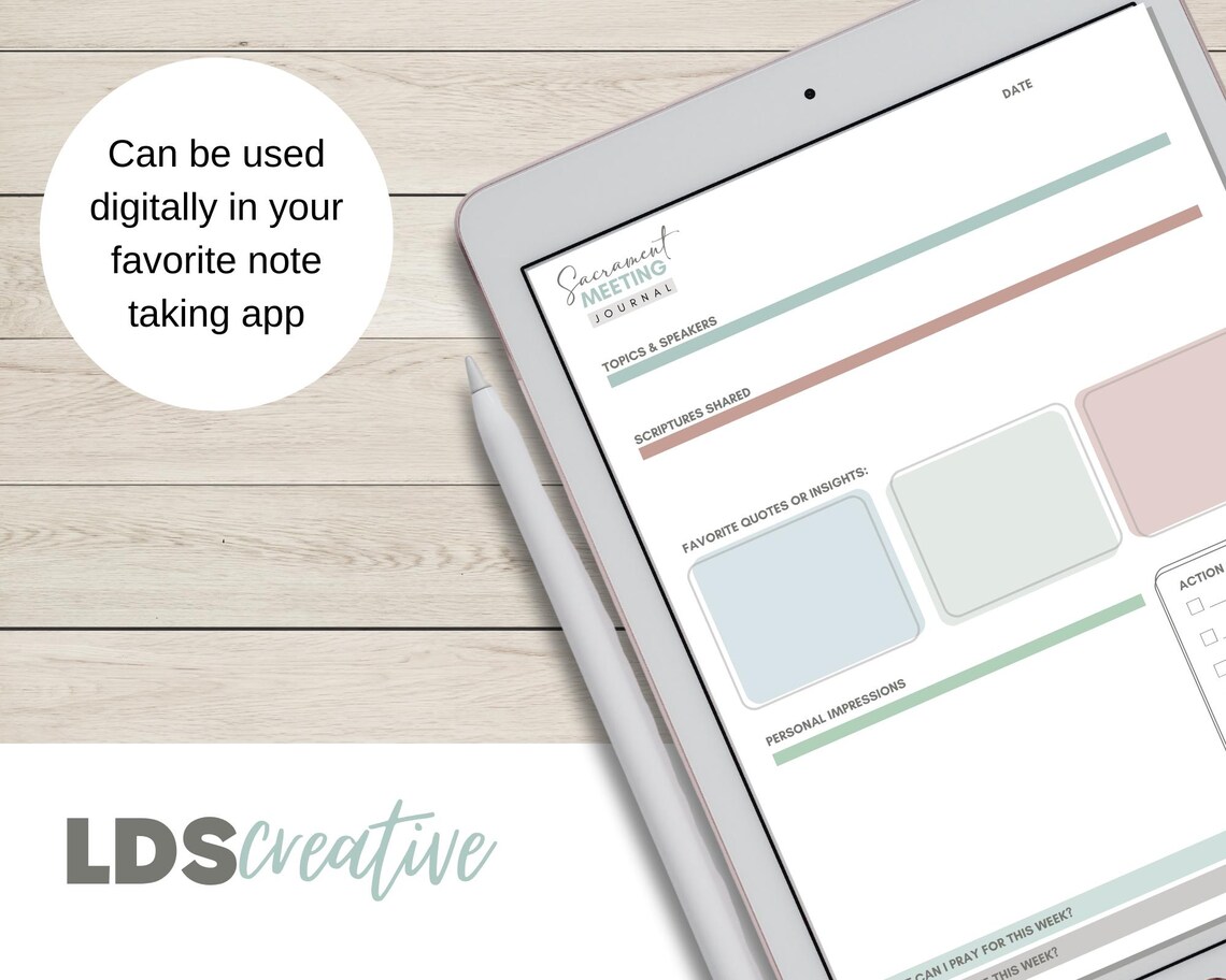 LDS Sacrament Meeting Journal: Printable Church Notes (digital Download ...
