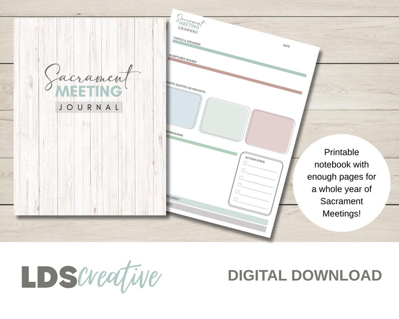 LDS Sacrament Meeting Journal: Printable Church Notes (digital Download ...