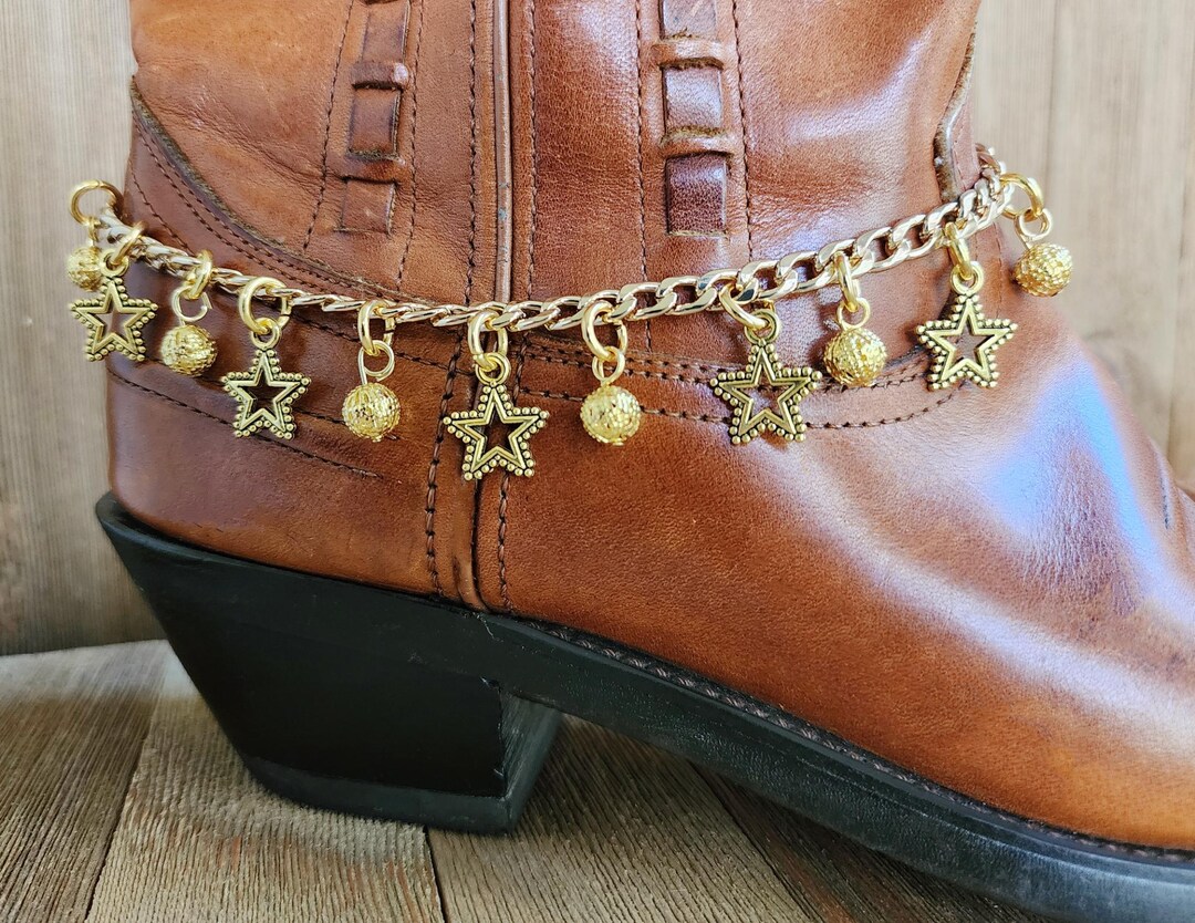 Gold Stars Sparkle Boot Bracelet, Cowboy Boot Jewelry, Boho Gold Boot ...