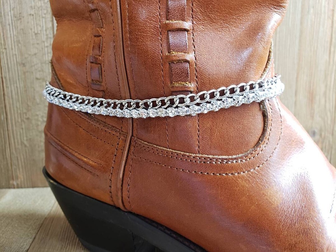 Dainty Silver & Rhinestone Double Strand Boot Bling, Rhinestone Boot ...