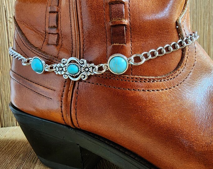 Boho Turquoise and Silver Fancy Scrolled Boot Jewelry Cowboy Boot ...