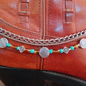 Beaded chain and leather boot jewelry Silver concho multi | Etsy