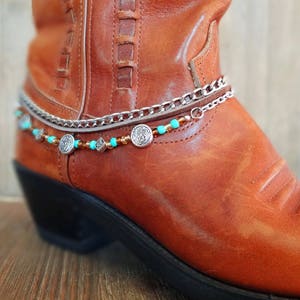 Beaded chain and leather boot jewelry Silver concho multi | Etsy