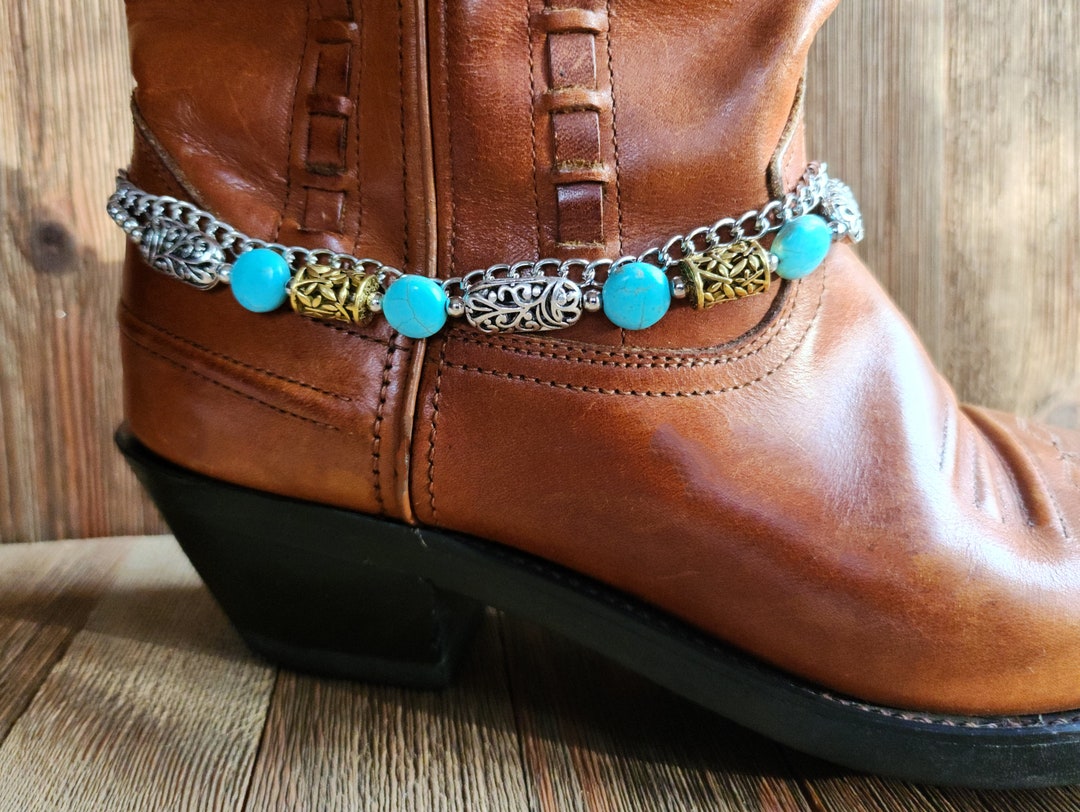 Boho Turquoise, Gold and Silver Cowboy Boot Bracelet, Cowgirl Boot ...